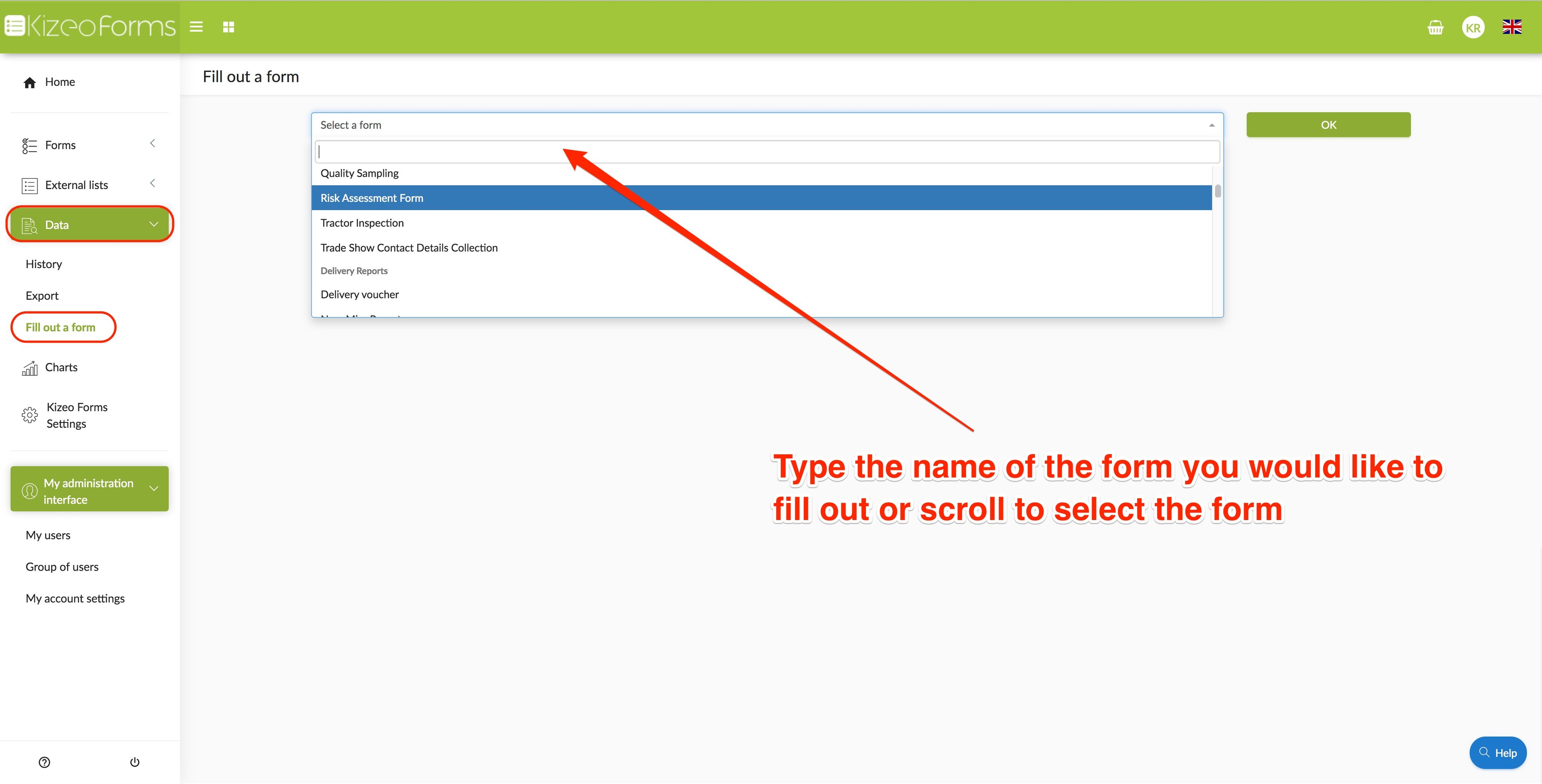 Fill out a form from your computer on the platform